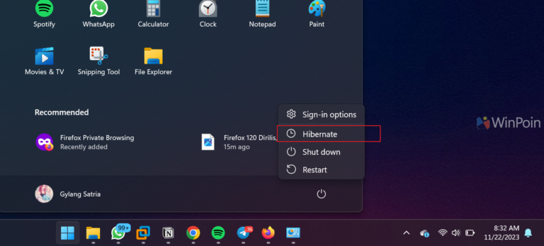 Cara Menghilangkan Opsi Hibernate di Power Menu Windows 11 | WinPoin