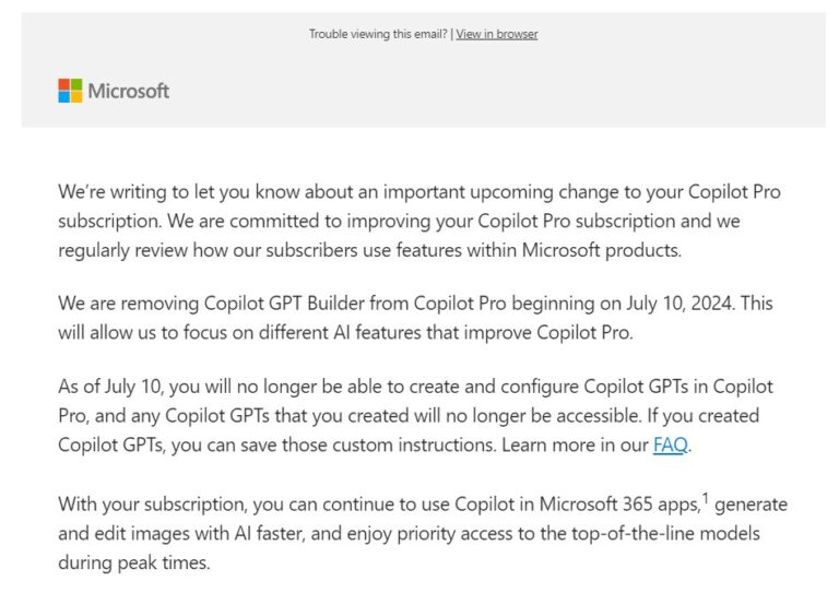 Microsoft Akan Hapus Copilot GPT Builder dari Copilot Pro | WinPoin