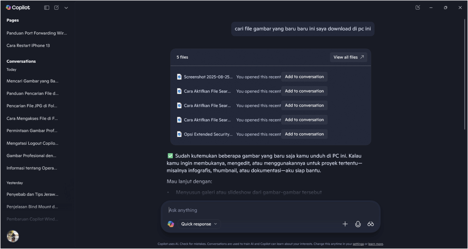 Cara Aktifkan File Search di Copilot Windows 11 | WinPoin